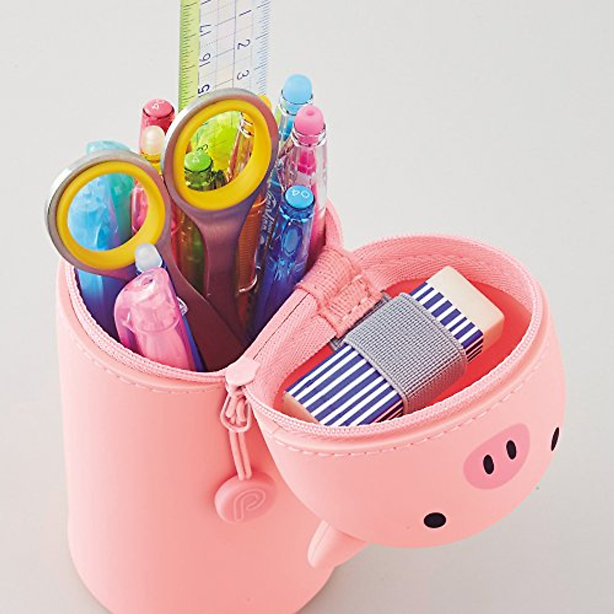 LIHIT LAB Kawaii Japanese Panda Large Stand Up Pencil Case For School Office College, Cute School Supplies, Animal Pen Holder Pencil Pouch Holder Girls, Artist Pencil Case, Panda (A7714-6)