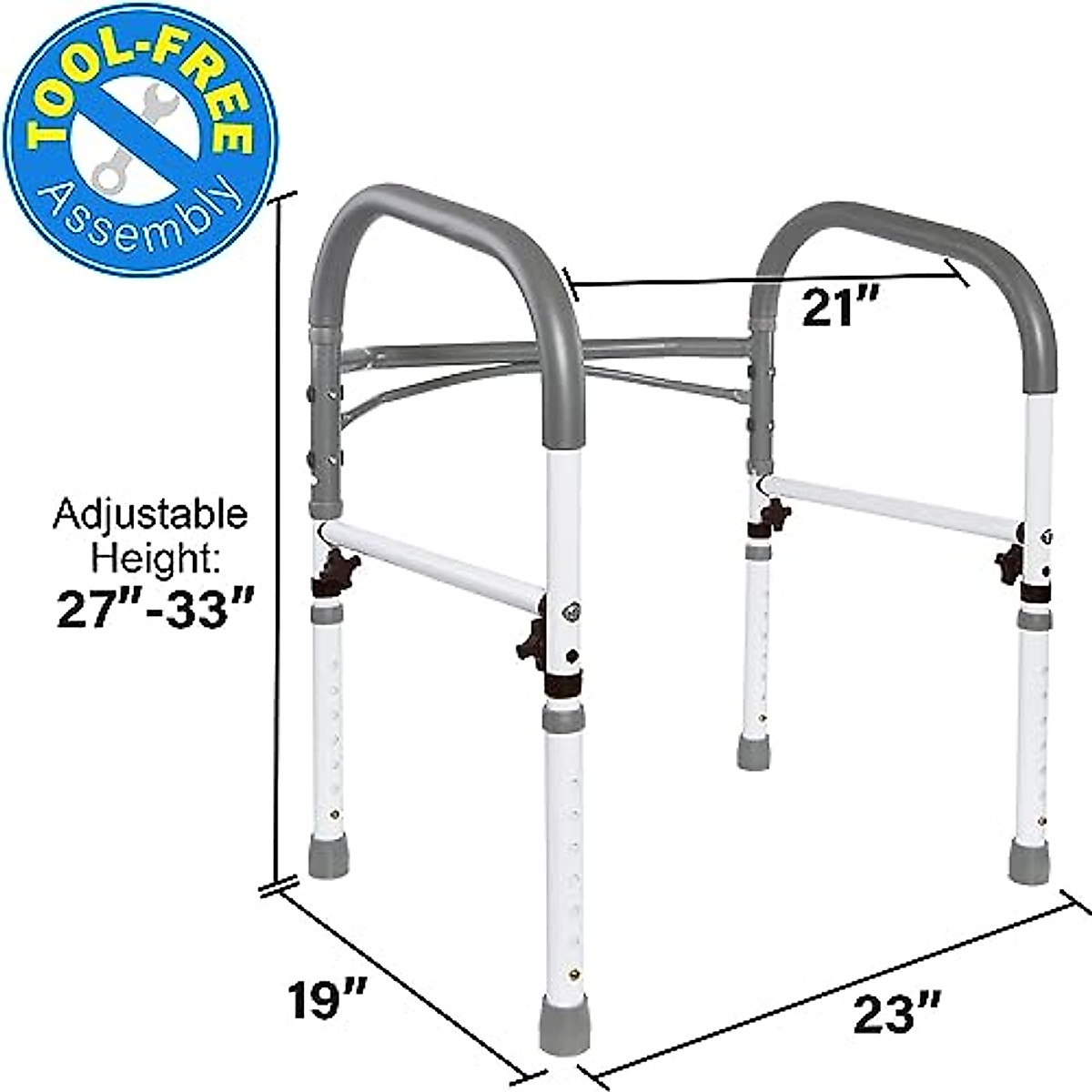 Vaunn Deluxe Folding Safety Toilet Rail, Adjustable and Foldable Toilet Safety Frame, Bathroom Handrail Assist Grab Bar Handle, Gray