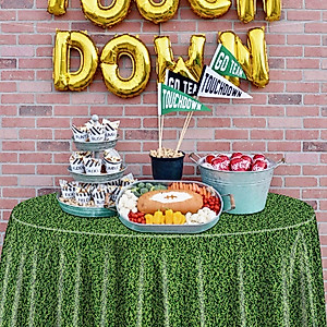 PIXHOTUL 3 Pcs Green Grass Tablecovers, Round Grass Pattern Plastic Tablecloths, Soccer Party Supplies for Sports Theme Parties Supplies Golf Soccer Football Event Decor, 84 x 84 Inch