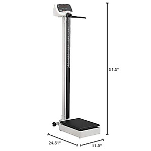 Digital Physician Scale with Height Rod, 600 Lbs Capacity, 11-1/2"L x 24-5/16"W x 51-1/2"H