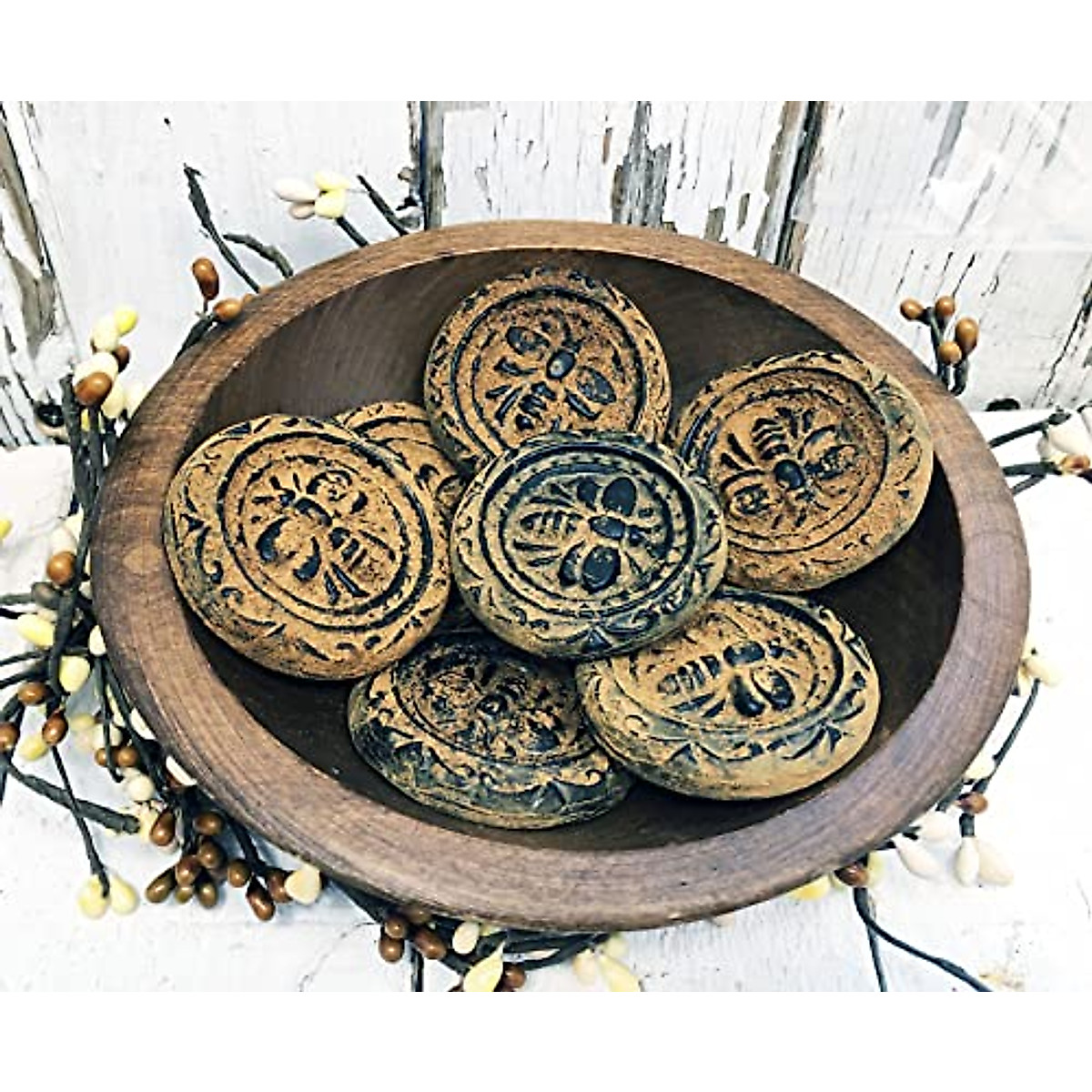 Blackened Beeswax Honey Bee Rounds Cinnamon Scented with Cinnamon Powder Rub - American Folk Art Primitive Melts Tarts Bowl Fillers
