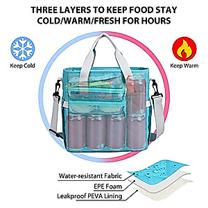 MIER Insulated Lunch Bag for Women Mens Adults Large Lunch Tote Bags Lunch Box Cooler for Work Picnic Beach with Shoulder Strap, Water Bottle Holder, Green