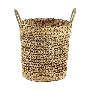 Deco 79 Dried Plant Handmade Woven Storage Basket with Handles, Set of 3 21", 18", 16"H, Brown
