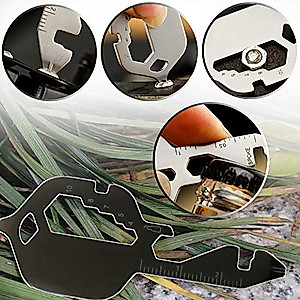 Keychain Multi-tools,Stainless Steel Pocket Tool Indoor Outdoor Multifunction Tool Lightweight EDC Gadget for Screwdriver, Wrench, Bottle Opener, Ruler, Spoke, Key Shaped Black