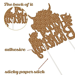 Highland Cow Happy Birthday Cake Topper Highland Cow Birthday Party Supplies Brown Glitter Highland Cow Cake Decorations for Western Cowboy Theme Birthday Party Highland Cow Baby Shower Supplies