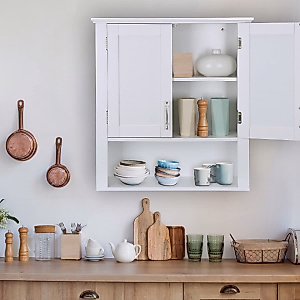 Saicool Bathroom Medicine Cabinet Kitchen Office Surface Mount Wooden Storage Cabinet with 2-Doors and 1- Shelf Cottage Collection