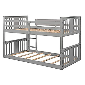 Tidyard Twin Over Twin Bunk Bed with Ladder, Gray for Bedroom Dorm Guest Room Home Furniture