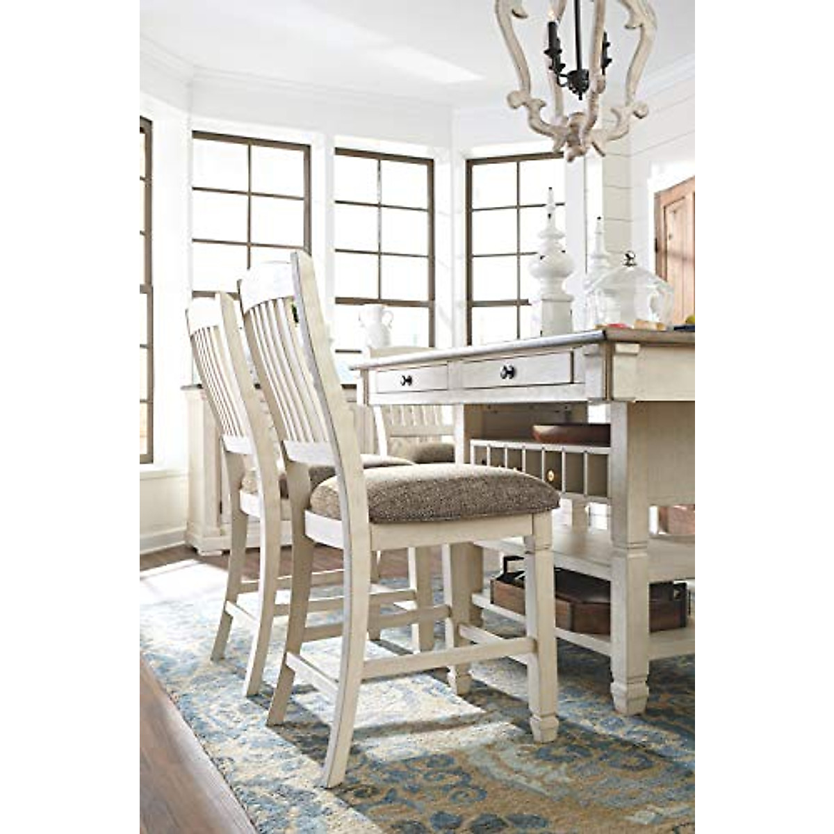 Signature Design by Ashley Bolanburg Farmhouse Counter Height Dining Room Table, White & Brown