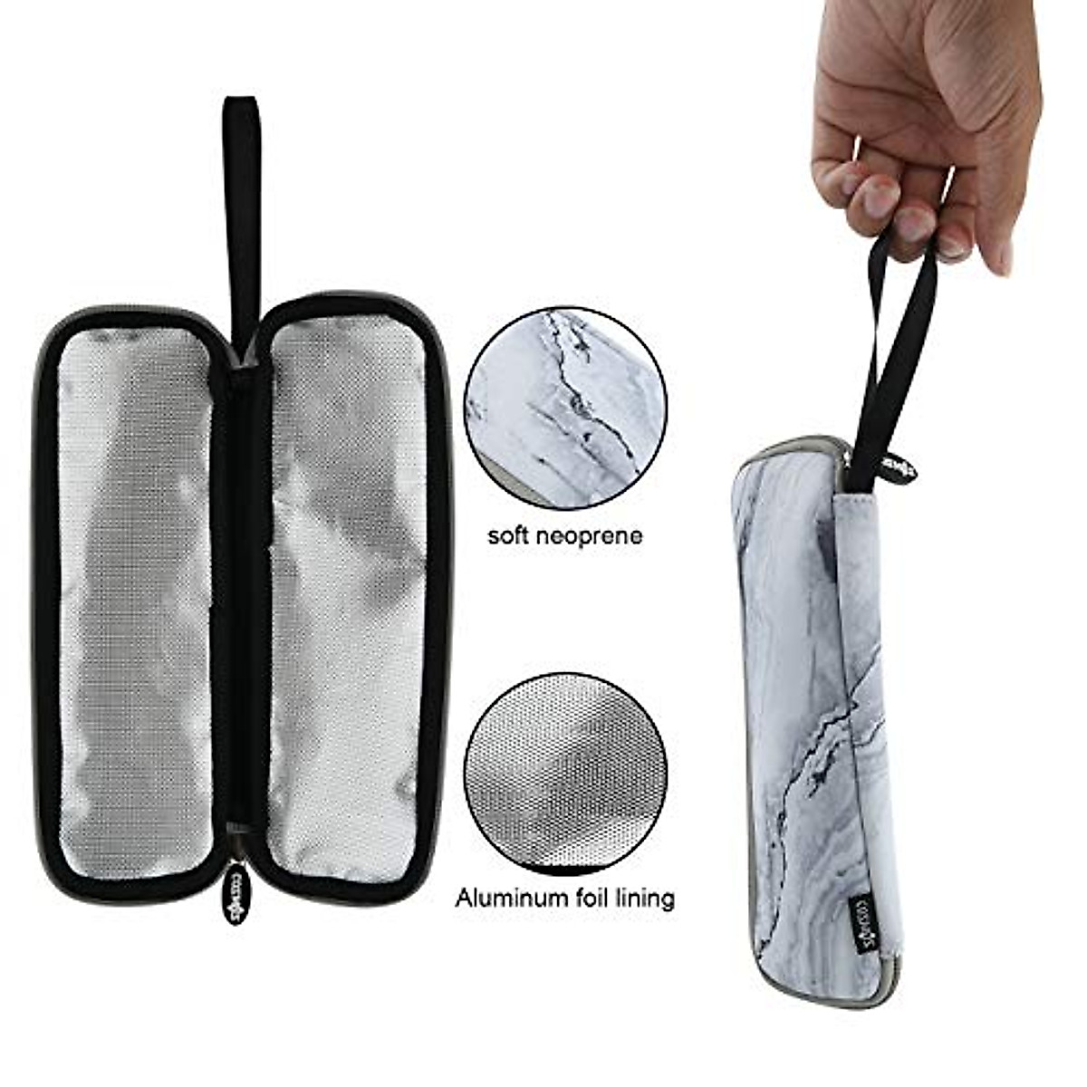 CM Reusable Portable Travel Tableware Carrying Bag Storage Case Cutlery Flatware Organziers for Straw Spoon Fork Chopsticks Utensil Holder (Marble White Pattern)