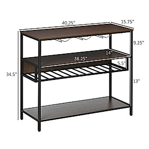 HOMCOM Industrial Wine Rack with 11-Bottles Holder, Free Standing Wine Shelf with Glass Holders for Home Bar, Kitchen, Dark Brown