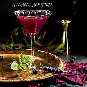 Sister.ly Drinkware Handmade Hammered Martini Glasses with Gold Rim - Gold Rimmed Martini Glasses Set of 2 and 2 Gold-Plated Cocktail Picks, Unique Martini Glass. Perfect For Cocktails.