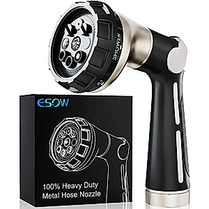 ESOW Garden Hose Nozzle Sprayer, 100% Heavy Duty Metal Water Hose Nozzle with 8 Different Spray Patterns, High Pressure Hand Sprayer for Watering Plant & Lawn, Washing Car & Pet