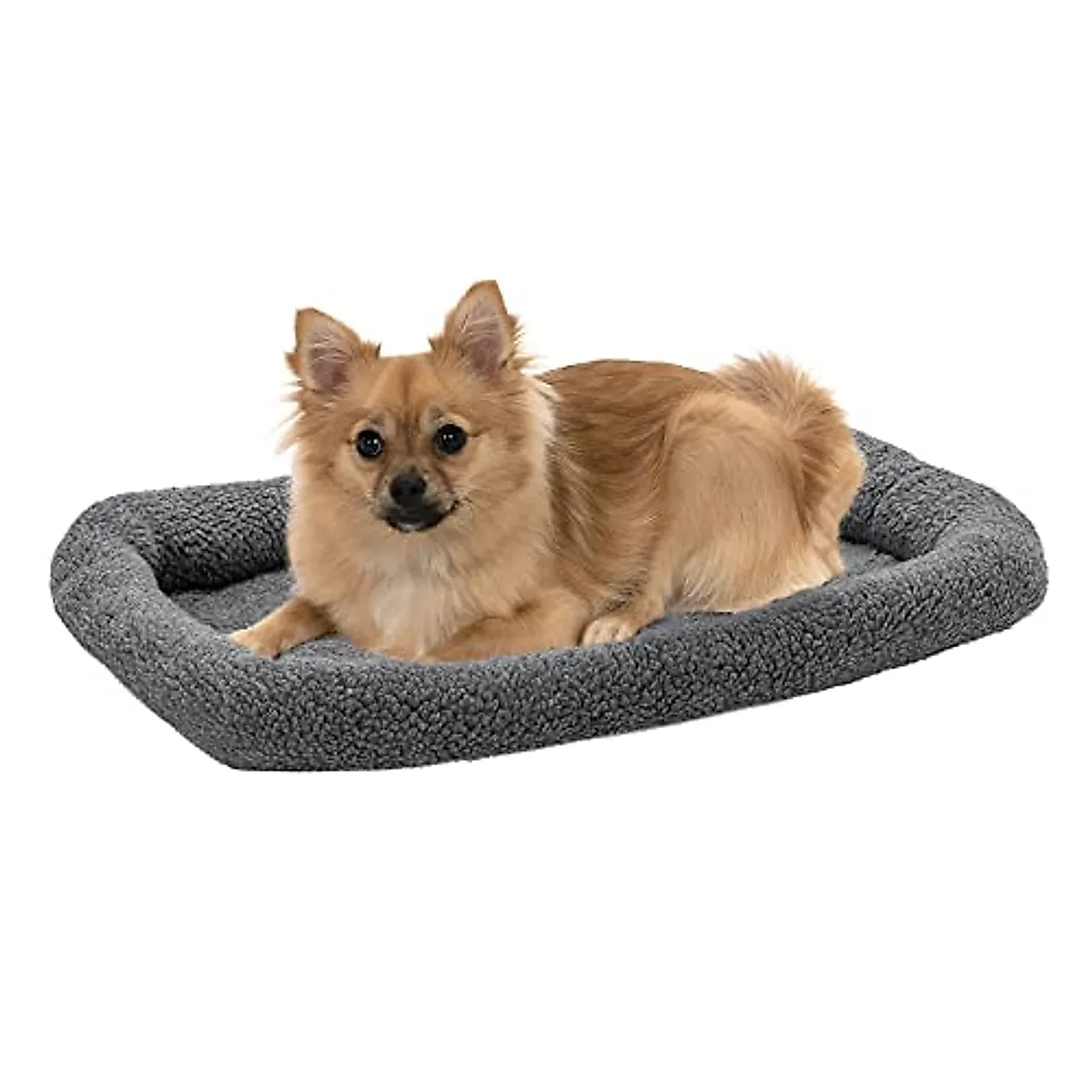Furhaven Dog Bed for Small Dogs & Indoor Cats, 100% Washable, Sized to Fit Crates - Sherpa Fleece Bolster Crate Pad - Gray, Small