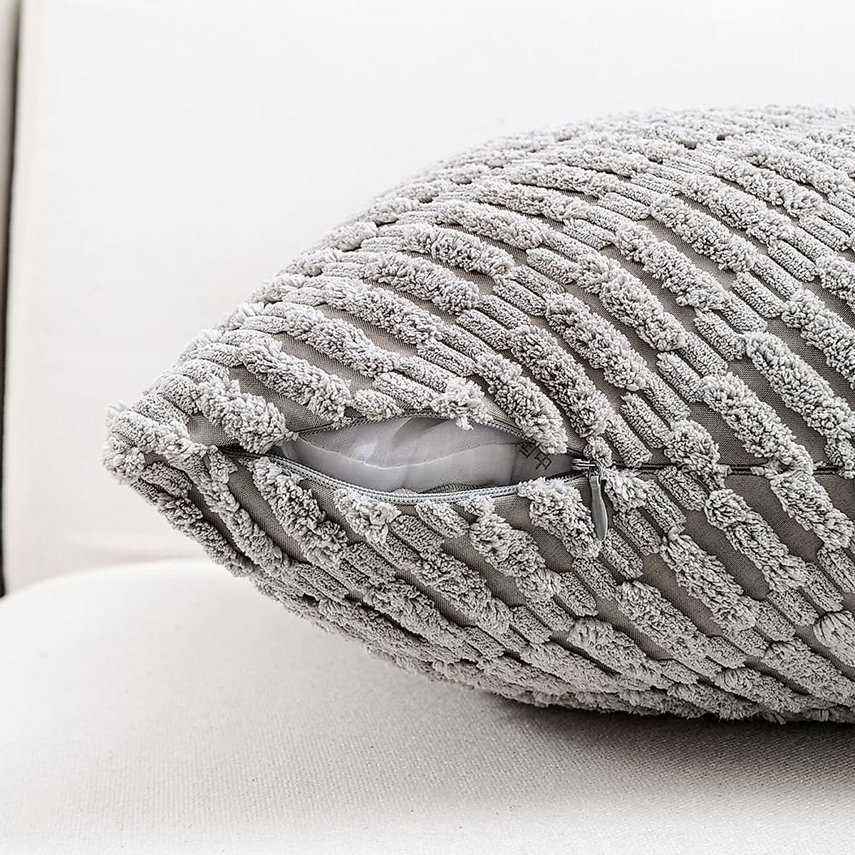 Fancy Homi 2 Packs Gray Decorative Throw Pillow Covers 18x18 Inch for Living Room Couch Bed Sofa, Rustic Farmhouse Boho Home Decor, Soft Corss Corduroy Twill Textured Square Grey Cushion Case 45x45 cm