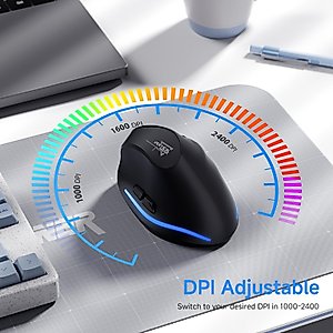 ECHTPower Wireless Bluetooth Mouse, Ergonomic Mouse with LED Light, Tri-Mode BT5.0+BT5.0+2.4GHz, Vertical Mouse Adjustable DPI 2400/1600/1000, Rechargeable Mice for PC, Laptop, Mac, Windows