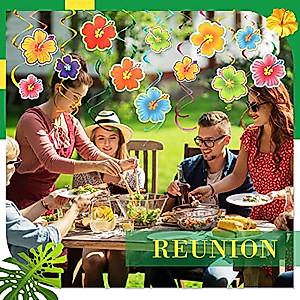 30 Pcs Hawaiian Luau Party Hanging Swirls Tropical Hibiscus Swirls Flower Foil Swirl Ceiling Decorations Hawaiian Party Accessories for Tiki Cocktail Pool Beach Summer Luau Birthday Party Supplies