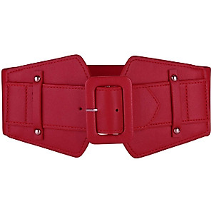Ayliss Women Wide Elastic Waist Belt Vintage PU Leather Corset Cinch Belt (Red)