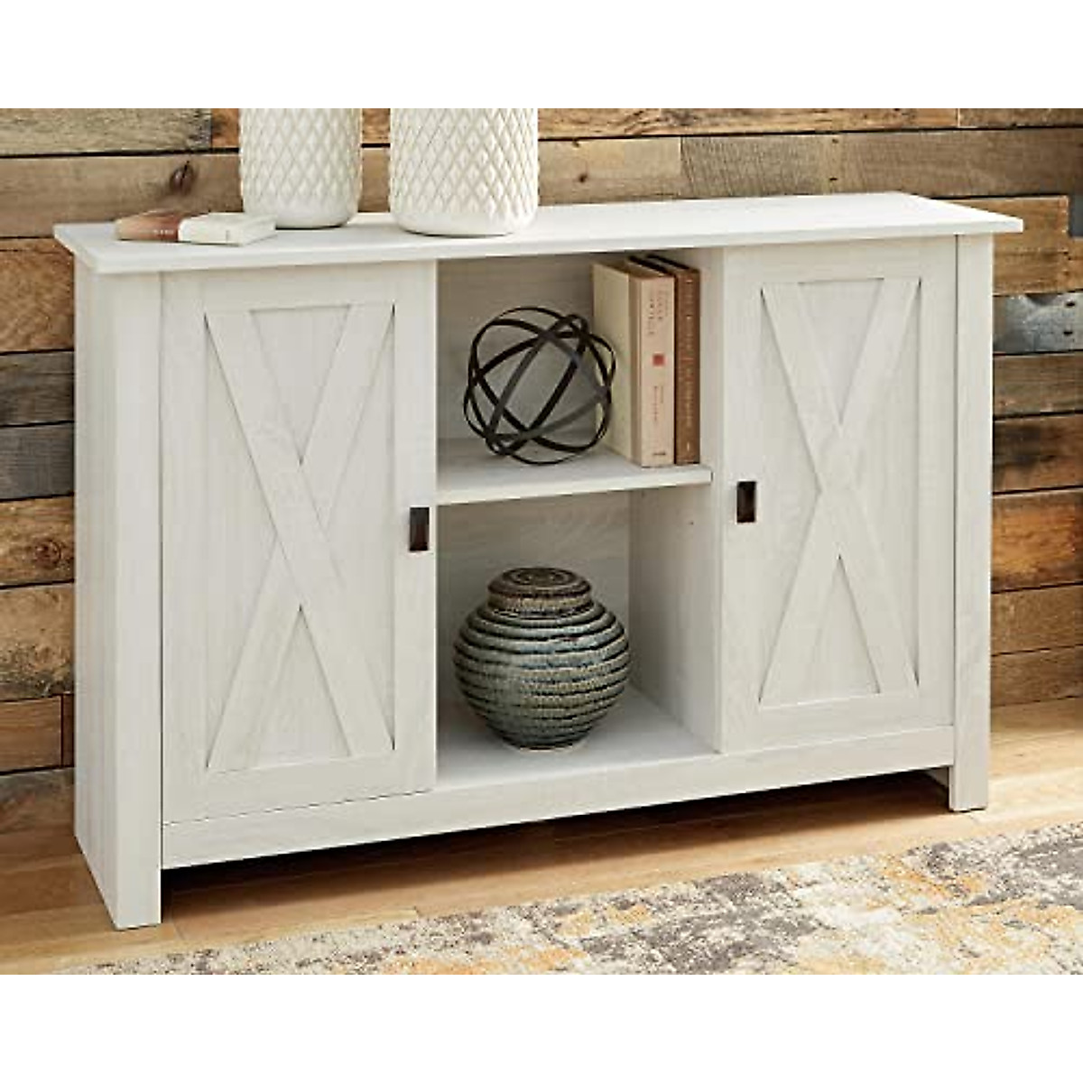 Signature Design by Ashley Turnley Farmhouse Accent Cabinet or TV Stand, Fits TVs up to 52", Whitewash