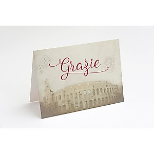 The Invite Lady Grazie Thank You Cards Bridal Wedding Shower Colosseum Rome Italy Italian Passport Stamps Honeymoon Travel Adventure Awaits That's Amore Brown Vintage (24 Count)