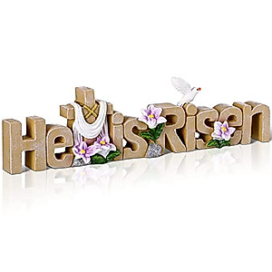He is Risen Table Top Decoration Easter Resin Table Sign Cross Dove Flowers Easter Table Decor Easter Centerpieces for Tables Rustic Table Top Easter Decorations for Home Dining Room Spring Decor