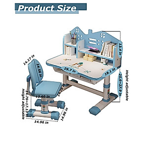 Kids' Table Chair Sets, Kids' Desks Chair, Children Study Desk Writing Table Computer Workstation With Large Storage Drawer And Bookshelf, Height Adjustable Kids Bedroom Furniture ( Color : Blue )
