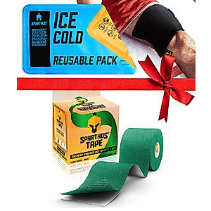 Sparthos Kinesiology Tape [Forest Green - 16.4ft Uncut Roll] x Ice Packs for Injuries [Size Medium + Cover]