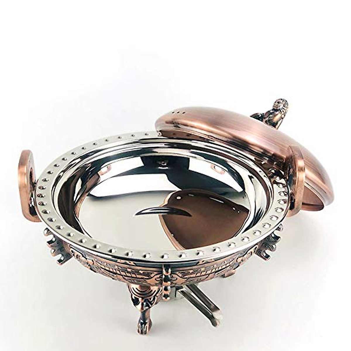 Adima Round Chafing Dish, 3L Stainless Steel Complete Chafer Warmers Set W/Food Pans, Aluminum Stand, Visible Pot Lid And Fuel Holders for Weddings, Buffet, Parties,Red copper