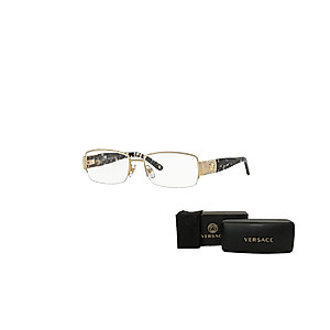 Versace VE1175B 1002 53MM Gold/Gold Rectangular Eyeglasses for Women + BUNDLE With Designer iWear Eyewear Kit