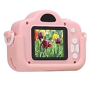 SALUTUY Kids Camera, 15 Frames Cartoon Digital Camera Anti Skid for Gift for Timing Playback Games, Photo Sticker(Pink)
