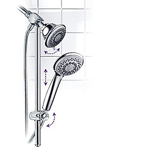 HotelSpa Instant-Mount Drill-Free Height/Angle Adjustable 30-Setting SpiralFlo 3-Way Shower Head/Handheld Showerhead Slide Bar Combo