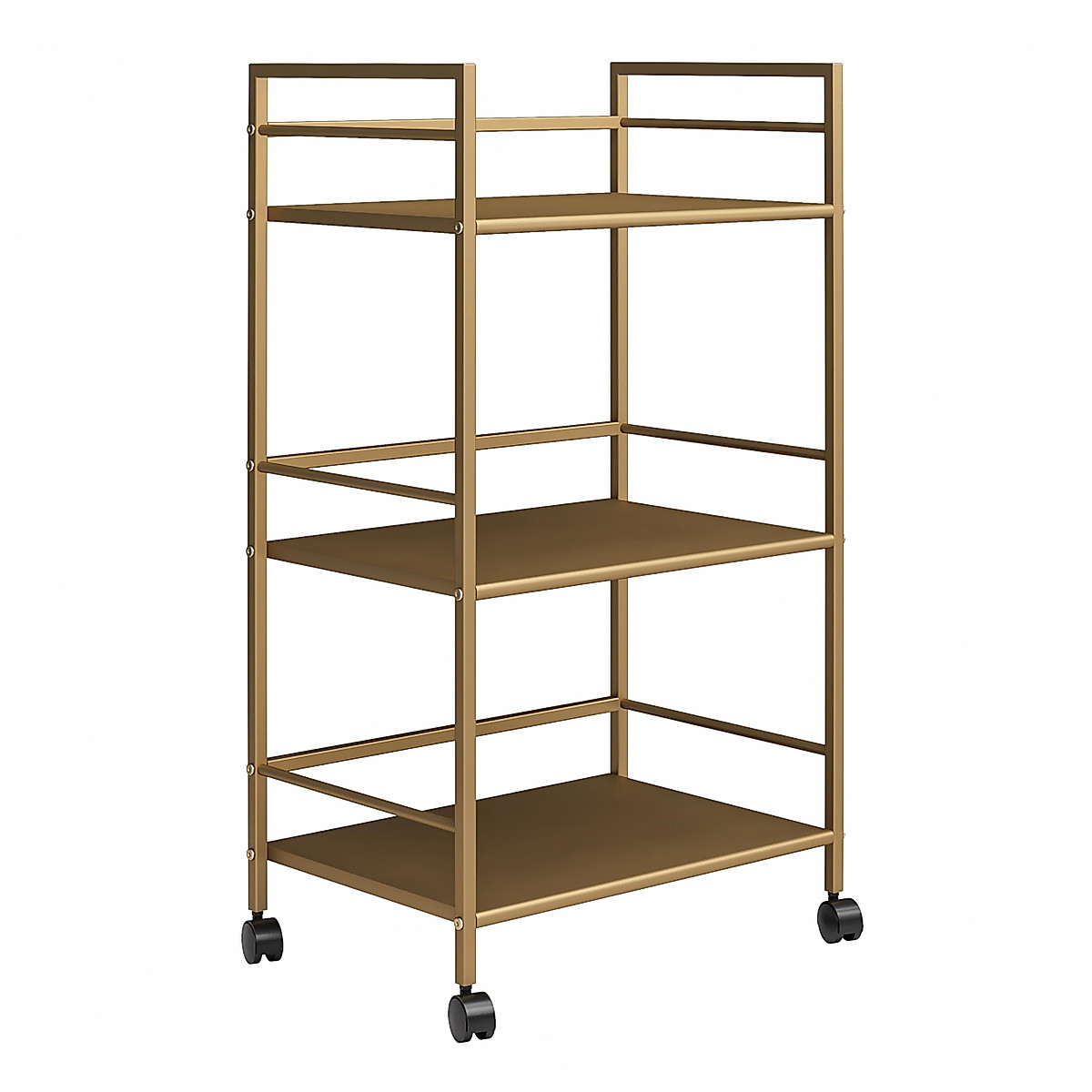 Novogratz Helix 3 Shelf Metal Rolling Utility Cart, Gold