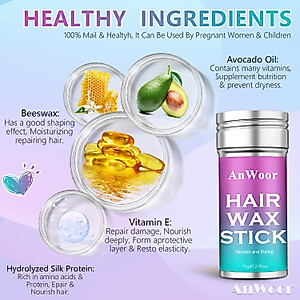 AnWoor Hair Wax Stick for Flyaways Hair Accessories for Women Girls Hair Bun Maker for Kids Baby Hair Gel Stick Kids Hair Products Slick Stick Girls Hair Accessories Hair Smoothing Stick