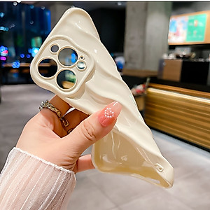 HYUEKOKO Water Ripple Pattern Case for iPhone 13 Pro Max Soft TPU Shockproof Camera Protective Back Cover for Women Girl Curly Wave Frame Phone Case for iPhone 13 Pro Max 6.7 Inch White