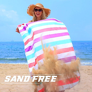 Exclusivo Mezcla 4 Pack Oversized Microfiber Quick Dry Beach Towels for Adults, Lightweight Sand Free Cabana Stripe Pool Travel Camping Towel with Bag (Multi, 35"X70")