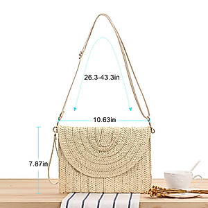 FARVALUE Women's Straw Shoulder Crossbody Bag Summer Woven Purse Beach Straw Envelope Clutch Wallet for Women