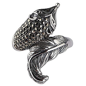 Vintage 925 Sterling Silver Fox Ring with Marcasite Stones Punk Jewelry for Women Open Ajustable