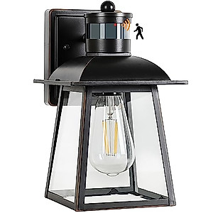 Qingmiao Dusk to Dawn Motion Sensor Wall Light Outdoor Porch Light Wall Lantern Outdoor Light Fixture Exterior Wall Mount Sconce