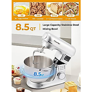 Flyseago Stand Mixer 8-IN-1 8.5 Qt Multifunctional Electric Kitchen Mixer 6 Speed Tilt-Head with Stainless Steel Bowl, 1.5L Glass Jar, Meat Grinder, Dough Hook, Whisk, Pasta Attachment