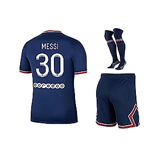 Paris Messi Blue Home 22/23 Soccer Kids Jersey + Shorts + Socks Set Kit Size Large (10-11 Years Old) for Youth