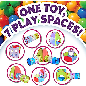 Hide and Slide 7pc Kids Ball Pit Play Tent and 20 Balls, Toddler Jungle Gym Play Tent Crawl Tunnel Toy for Babies Infant Children, Birthday Gift Girls Boys, Indoor Outdoor Gift, Portable Play Center