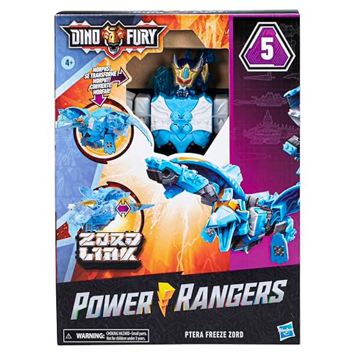 Power Rangers Dino Ptera Freeze Zord for Kids Ages 4 and Up Morphing Dino Robot Zord with Zord Link Mix-and-Match Custom Build System