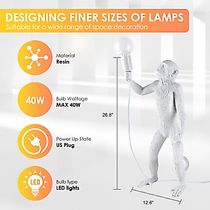 CHABEI Modern Resin Standing Monkey Table Lamp,Desk Lamp,Animal Lamp,Bedside LED Light for Home Decor,Living Room, Bedroom, Home Office, Kids Room(White-Standing)