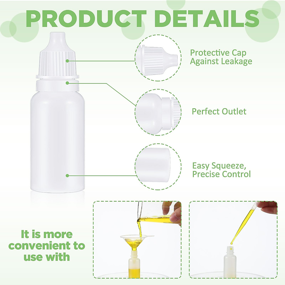 Uiifan 12 Pcs Plastic Squeezable Dropper Bottle Small Empty Liquid Dropper with Screw Cap Portable Eye Dropper Bottle with 2 Funnels 2 Droppers for Eye Drops Oils Saline Essence (White,20ml)