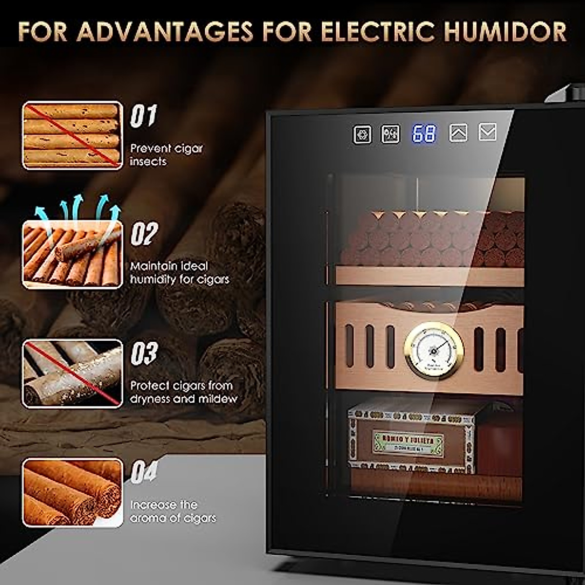 Mojgar 18L Electric Cooler Cabinet, 100 Counts Cooling and Heating Temperature Control Cabinet with Spanish Cedar Wood Shelves & Hygrometer, Gift for Men Father Husband