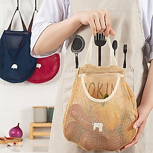 Cosmos 3 Pcs Reusable Hanging Storage Mesh Bags Wall Mount Hanging Home Kitchen Grocery Bag Organizer Storage Produce Tote Bags for Potatoes, Fruit, Garlics, Onions, Vegetables