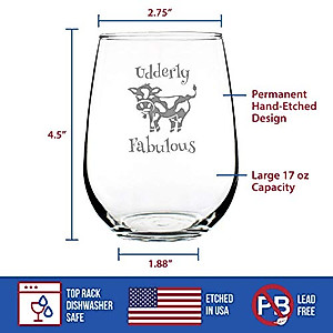 Udderly Fabulous Stemless Wine Glass - Funny Cute Cow Gifts for Women - Fun Cow Themed Decor - Large