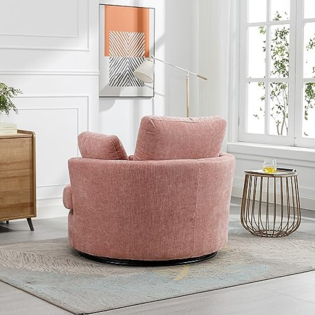 360° Swivel Accent Barrel Chair and Half Crescent Moon Storage Bench Large Ottoman with 4 Pillows,Upholstered Oversized Leisure Round Loveseat Recliner Sofa Chaise Lounge Circle Armchair for Club