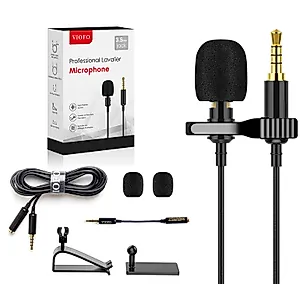 VIOFO Professional Lavalier Lapel Microphone Kit Omnidirectional Lavalier Mic Compatible with iPhone Android Smartphone, Laptop, PC, DSLR for YouTube, Podcast, Interview, Video Conference
