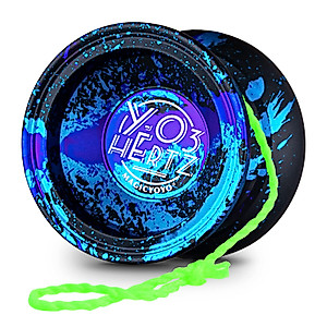 Professional Yoyo Y03-Hertz, Unresponsive Yoyo for Kids/Adults, Pro Aluminum Metal Yo-Yo Ball for Intermediate Advanced + Extra 12 Yoyo Strings + Yoyo Bag + Yo-yo Bearing + Removal Tool (3 Acid Color)