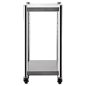 Restaurant Equipment Stand - All Stainless Steel Sushi Warmer Stand with Two Undershelves, Rice Warmer Stand 14" x 14" with Wheels and Two Brakes - Commercial Kitchen Equipment Stand for Rice Warmer